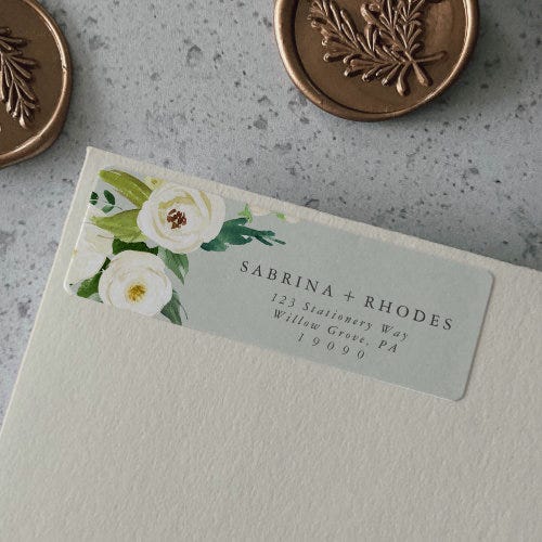 Top 10! Elegant White Floral | Sage Mint Return Address Label - Dov ...