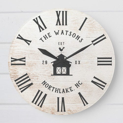 Review Custom Rustic Modern Farmhouse Family Name Vintage Large Clock ...