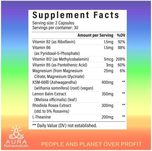 Aura Nutraceuticals-Calm Meditation Stress & Anxiety Relief Formula w ...