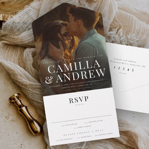 Review Modern Photo Elegant Stylish RSVP Wedding All In One Invitation ...