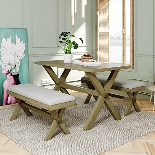 3-Piece Dining Table Set, Wood Dining Dinette Rectangular Table and 2 ...