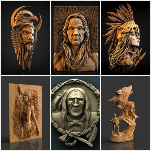 17 american Indians 3d models set stl files for CNC engraver, 3d cnc ...