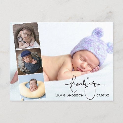 Top 10! Calligraphy Newborn Baby 4 Photo Thank You Postcard for $1.35 ...
