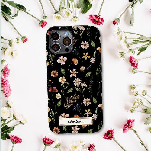 Top 10! Cute Personalized Black Floral Wildflower Case-Mate iPhone 14 ...