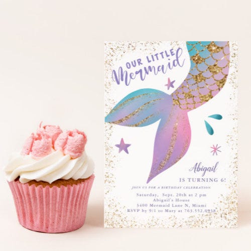 Best Price! Mermaid Under the Sea Gold Glitter Birthday Party Invitation - Tavi - Medium