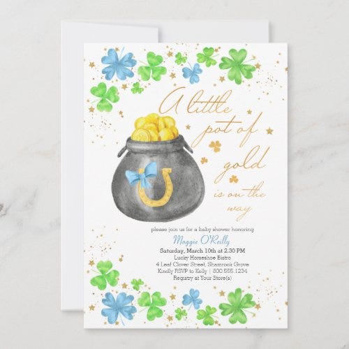 Review! Little Pot of Gold Blue Green Shamrock Baby Shower Invitation ...