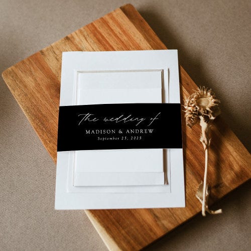 Sophisticated Elegance: Black and White Script Wedding Invitation Belly ...