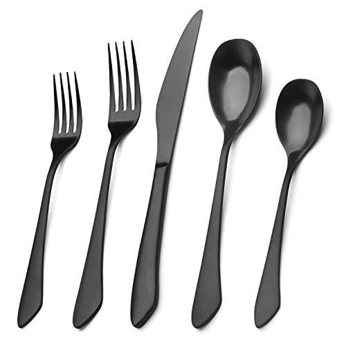 Matte Black Silverware Set, 20-Piece Stainless Steel Flatware Set ...