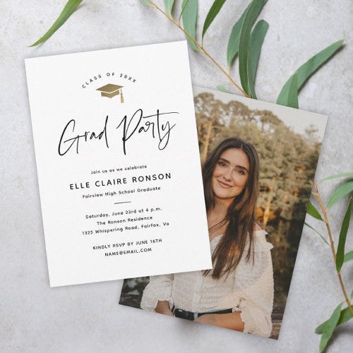 Top 5! Simple Script Black & White Photo Graduation Party Invitation ...