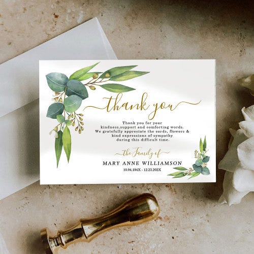 Top 10! Eucalyptus Botanical Funeral Thank You Card for $2.29 - Hooyi ...