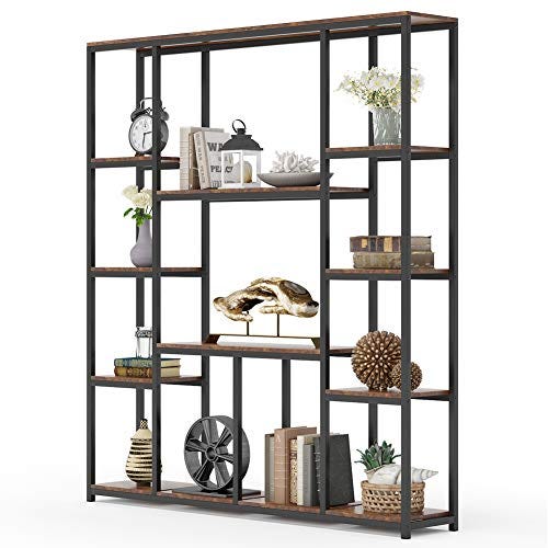 Tribesigns Bookshelf, Industrial 12-Open Shelf Etagere Bookcase, Rustic ...
