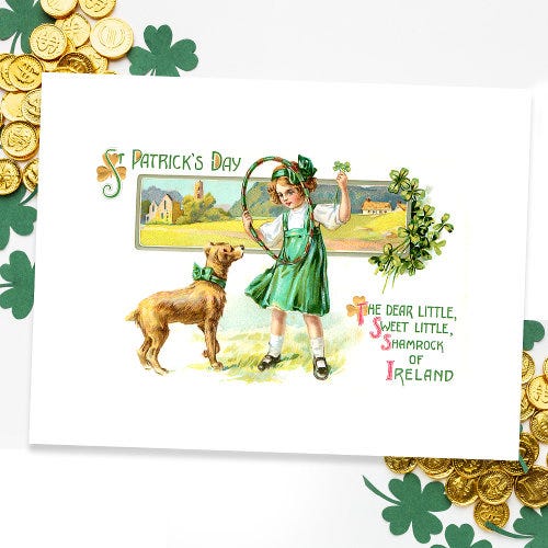 Top 10! Vintage Irish Lass, Shamrocks and Dog Postcard for $1.46 ...