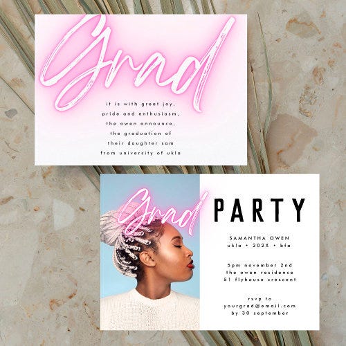 Review! Pink Neon Elegant Ombre Grad Photo Party Invitation for $2.95 ...