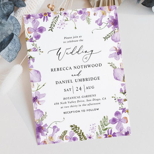 Best Price! Modern Rustic Purple Flowers Wedding Invitation - Shoixo ...