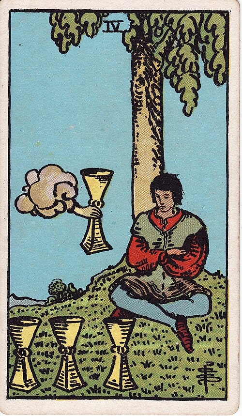The Minors: Four of Cups. The Fours tend to be associated with… | by ...