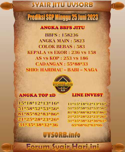 Prediksi Jitu SGP 25 juni 2023 — Hari Minggu - Kreasi Angka 2d - Medium