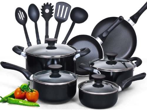 Cook N Home 15-Piece Nonstick Stay Cool Handle Cookware Set, Black ... Cook N Home 15-Piece Nonstick Stay Cool Handle Cookware Set, Black ...