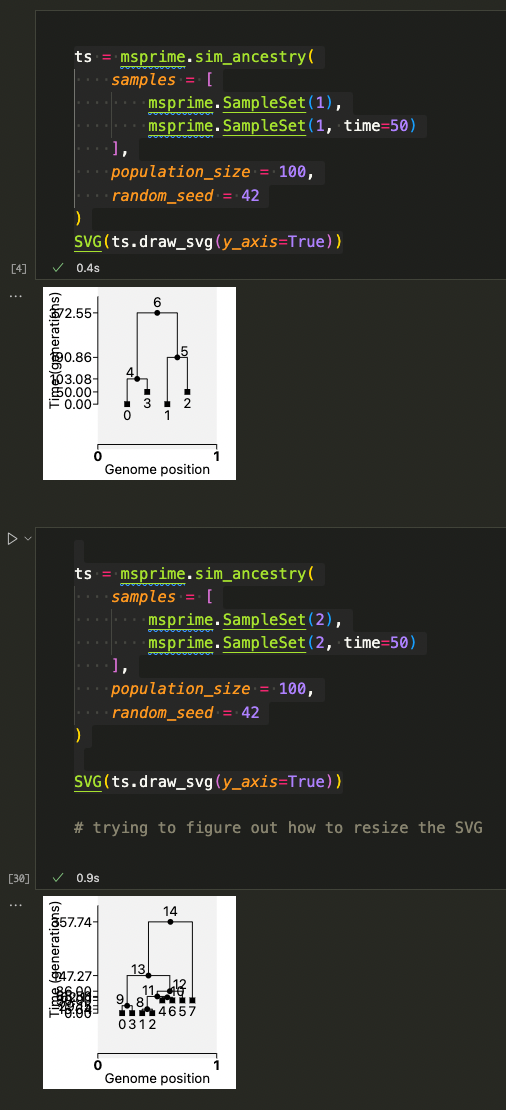 Day #3–Main Experiment: Simulate Introgression, print branches proportional to generation length ...