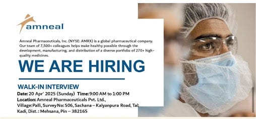 Amneal Pharmaceuticals has announced a walk-in interview for candidates ...