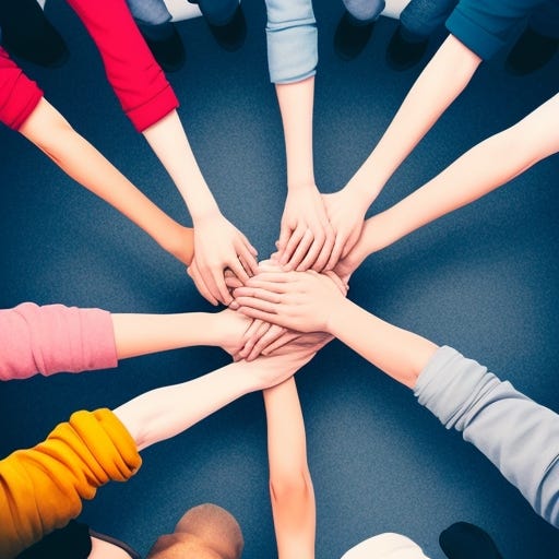 Team Huddle Hands Up Girls