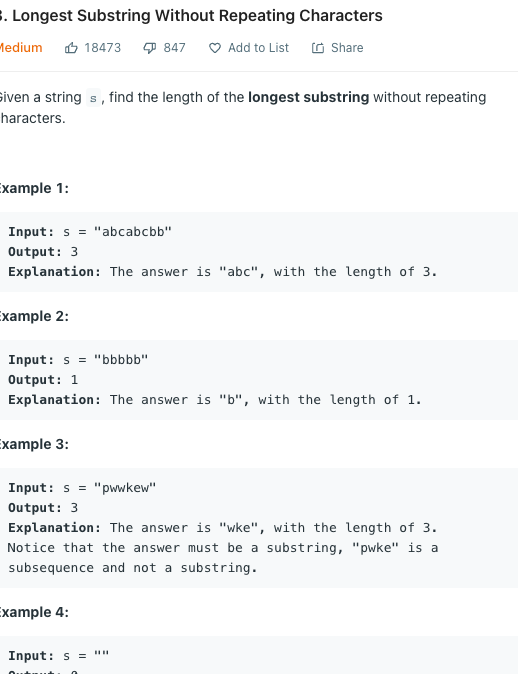 Leetcode 3 Longest Substring Without Repeating Characters