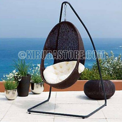 Cane Craft Black Oval Swing and Ottoman with Stand and Cushion ...