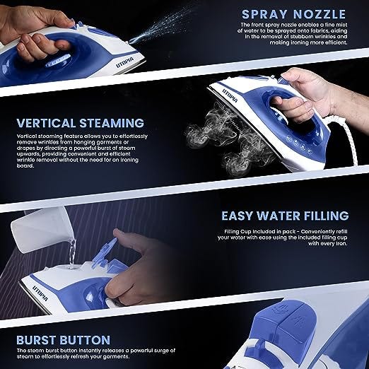Utopia Home Steam Iron for Clothes With Non-Stick Soleplate — 1200W Clothes Iron With Adjustable ...