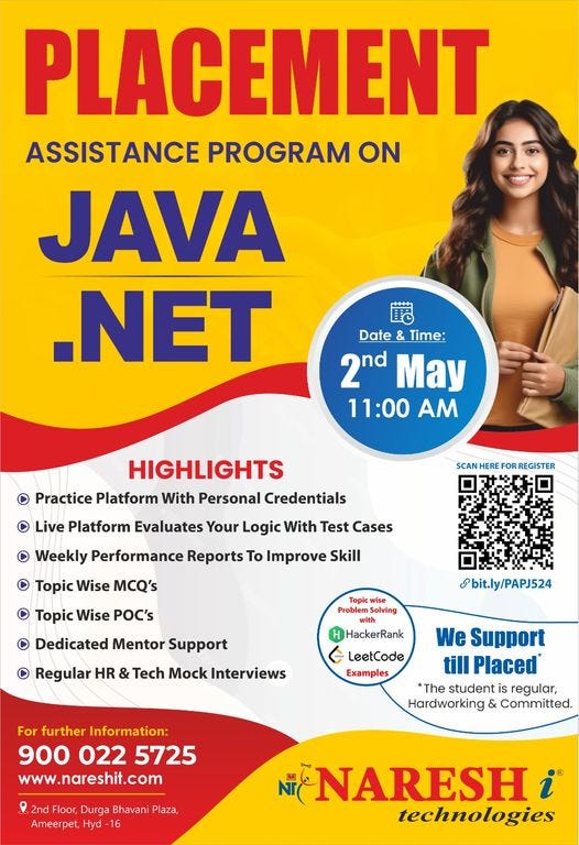 Best Placement Assistance Program On JAVA Developer & .Net. Training in Hyderabad 2024 ...