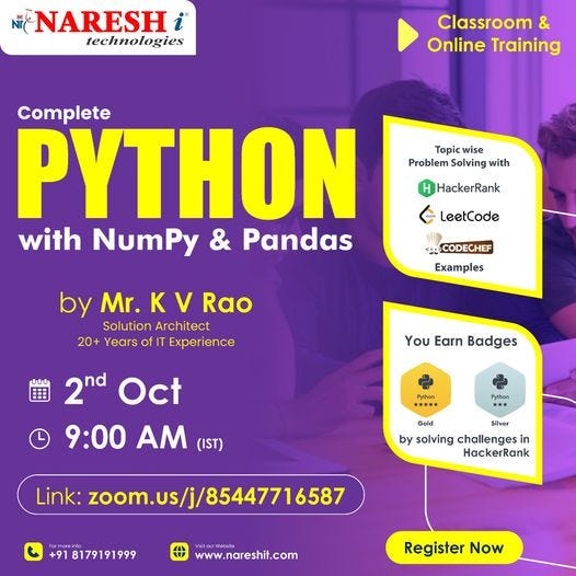 Best Python With Numpy And Pandas Online Training — Naresh It Avinash