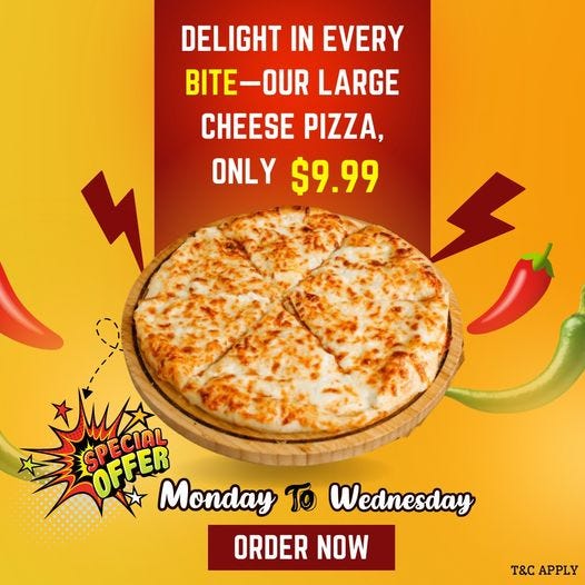 Here’s a Lip-Smacking Offer — $9.99 Large Cheese Pizza Monday to ...