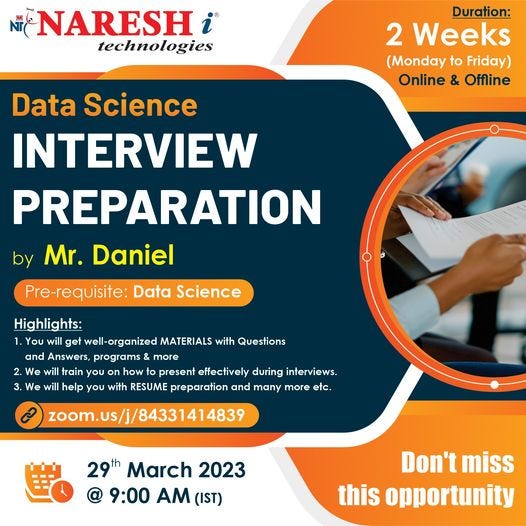 👉Attend a Free Demo On Data Science Interview preparation by Mr. Daniel ...