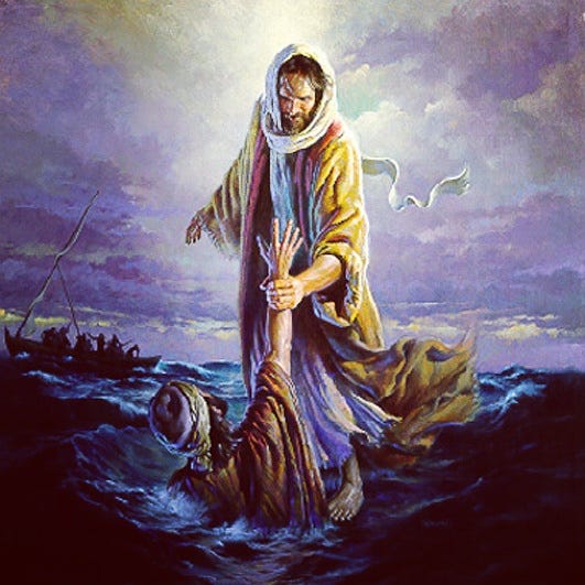 “When he (Peter) saw that the wind was boisterous, he was afraid; and ...