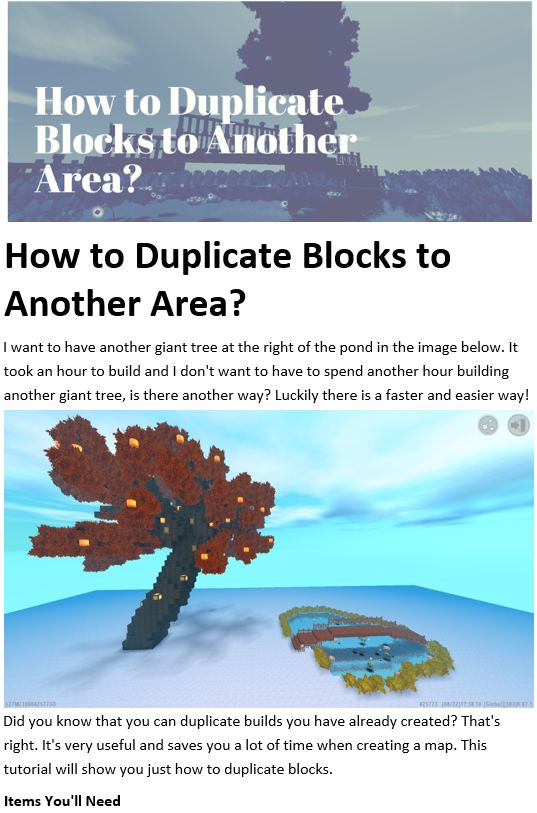 How to Duplicate Blocks to Another Area? | by Mini World Dev Captain ...