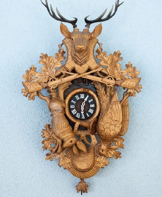 The Ticking Pendulum Marks Seconds While the Cuckoo Awaits the Hour ...