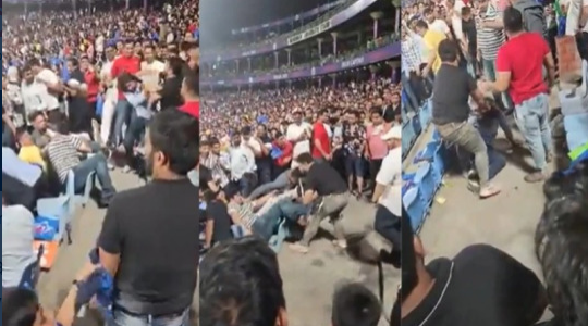 Fans of the Delhi Capitals engage in a fight at Arun Jaitley Stadium ...
