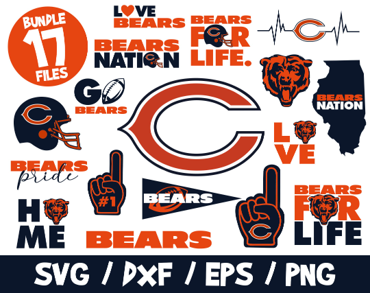 Chicago bears svg bundle nfl team nation shirt cricut helmet logo ...
