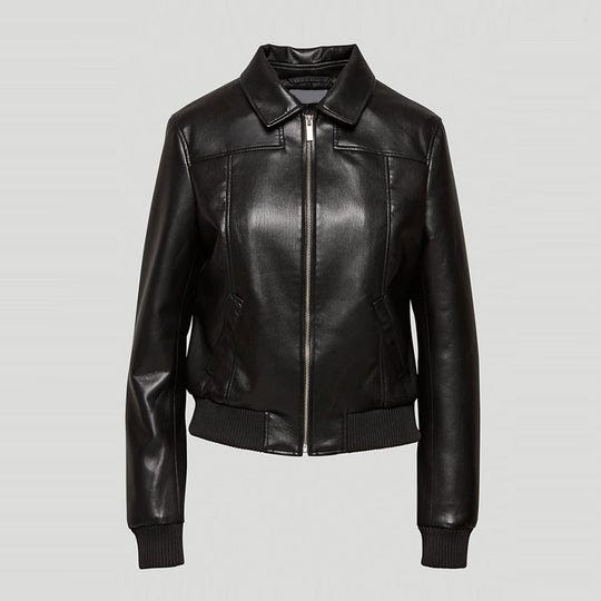 Black Women Leather Bomber Jacket - Mreadystore - Medium
