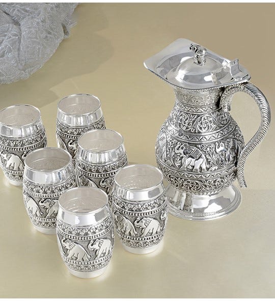 925 Pure Silver Mug Set - Krishna Pearls - Medium