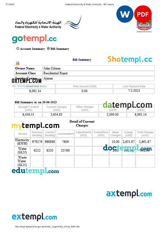 UAE Dubai Federal Electricity & Water Authority electricity, water ...