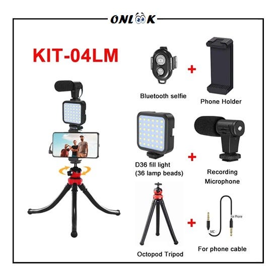 Paket Vlog Kit 04LM LED Video Light Tripod Microphone Phone Holder ...