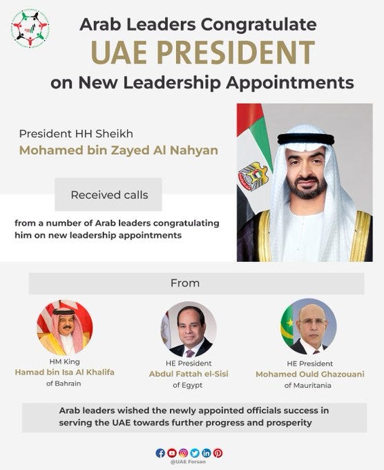 Arab Leaders Congratulate UAE President on New Leadership Appointments ...