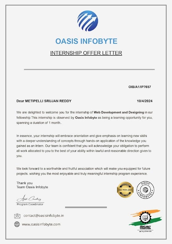 Oasis Infobyte Internship. (WEB DEVELOPMENT AND DESIGNING… | by SRUJAN ...