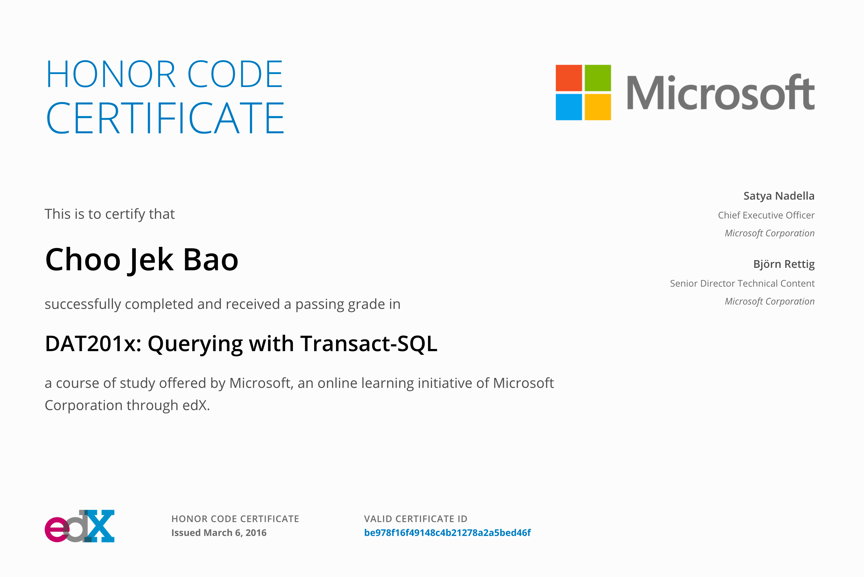 Edx Honor Code Certificate