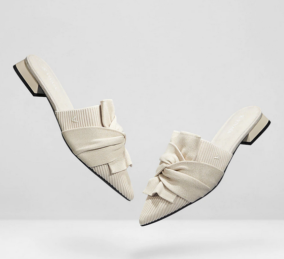 Yaffa Pointed-Toe Knot Mules in Cream Ivory-Sustainable & Stylish ...