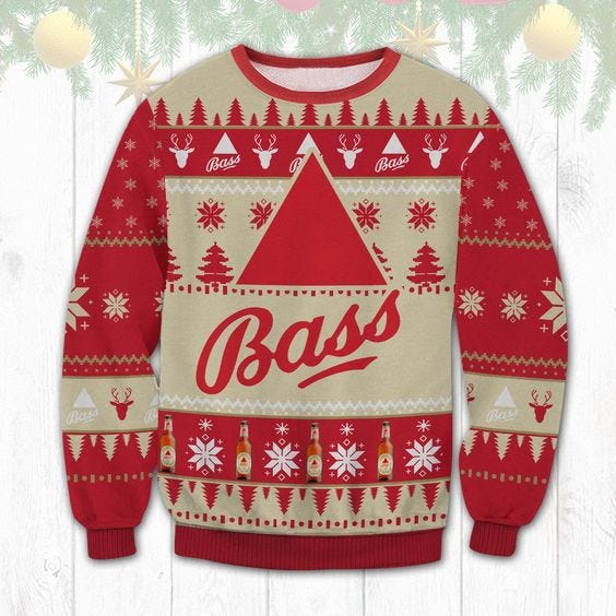 Bass Pale Ale Christmas Sweater. Knitting uses two needles to create ...