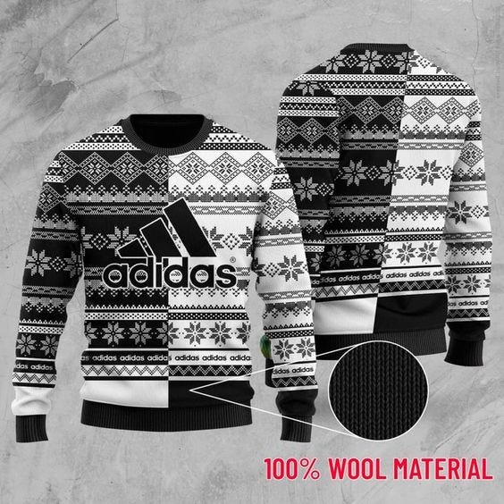 Adidas Sport Black and White Christmas Sweater | by Kybershop Apparel ...