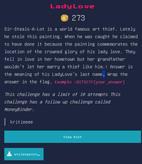 LadyLove — BitsCTF 2024. This challenge falls under the… | by Ayeshasyed | Medium