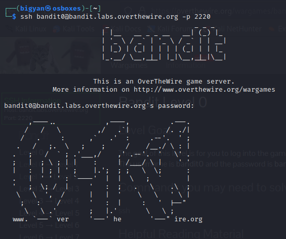 Bandit- Over the wire. Level 0 — Lab access | by Bigyan Kalakheti | Medium
