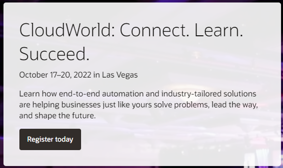 Oracle Cloud World Registration. https://www.oracle.com/cloudworld ...