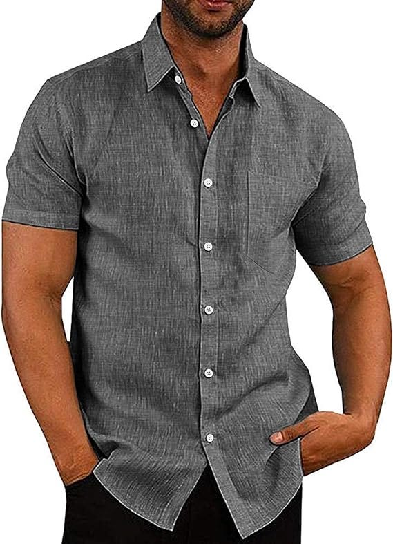 COOFANDY Men’s Linen Shirts Casual Button Down Short Sleeve Summer Beach Shirt Hawaiian Vacation ...